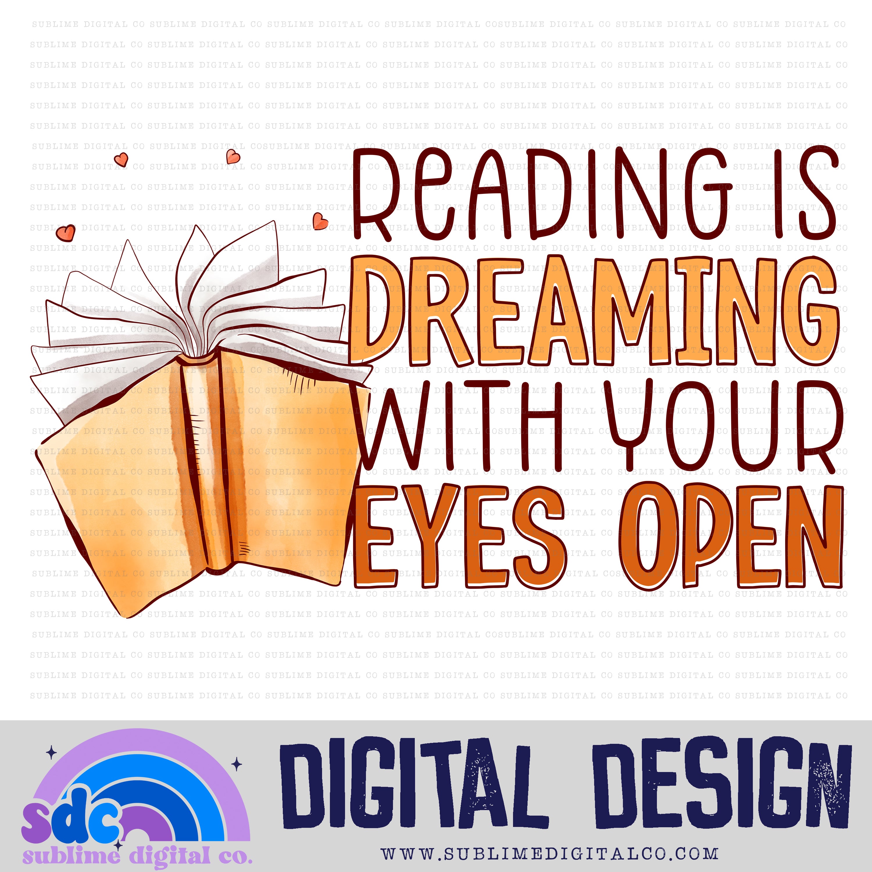 Reading is Dreaming • Books • Instant Download • Sublimation Design ...